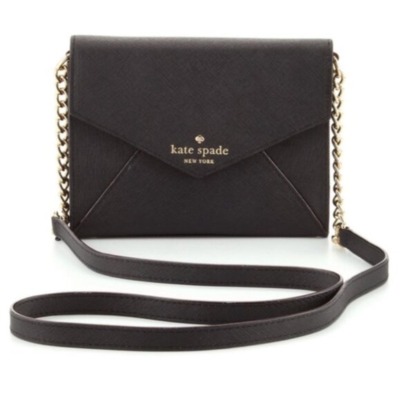 kate spade | Bags | Kate Spade Black Leather Envelope Crossbody Black ...